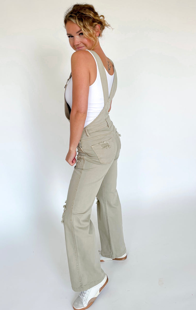 Khaki Distressed Straight Leg Overalls – Mabel & Lou Boutique