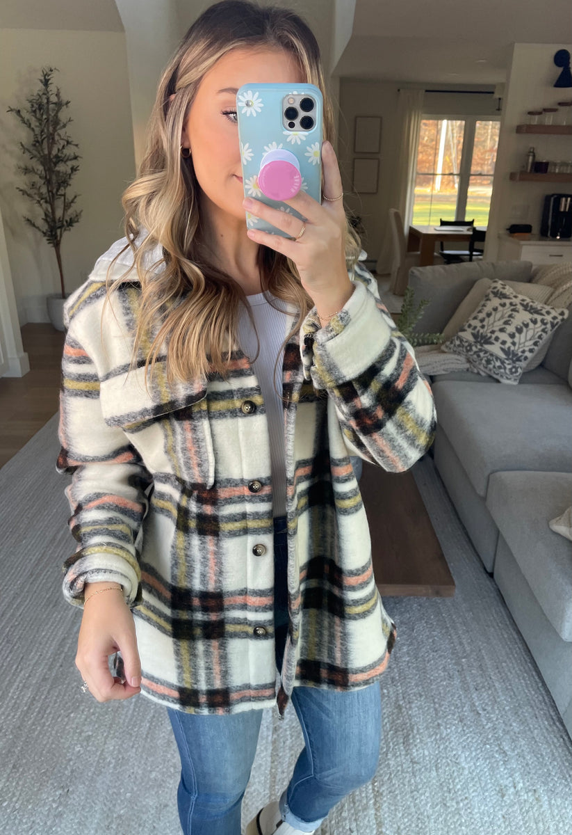 One And Only Hoodie Plaid Shacket // Cream Rust – Mabel & Lou Boutique