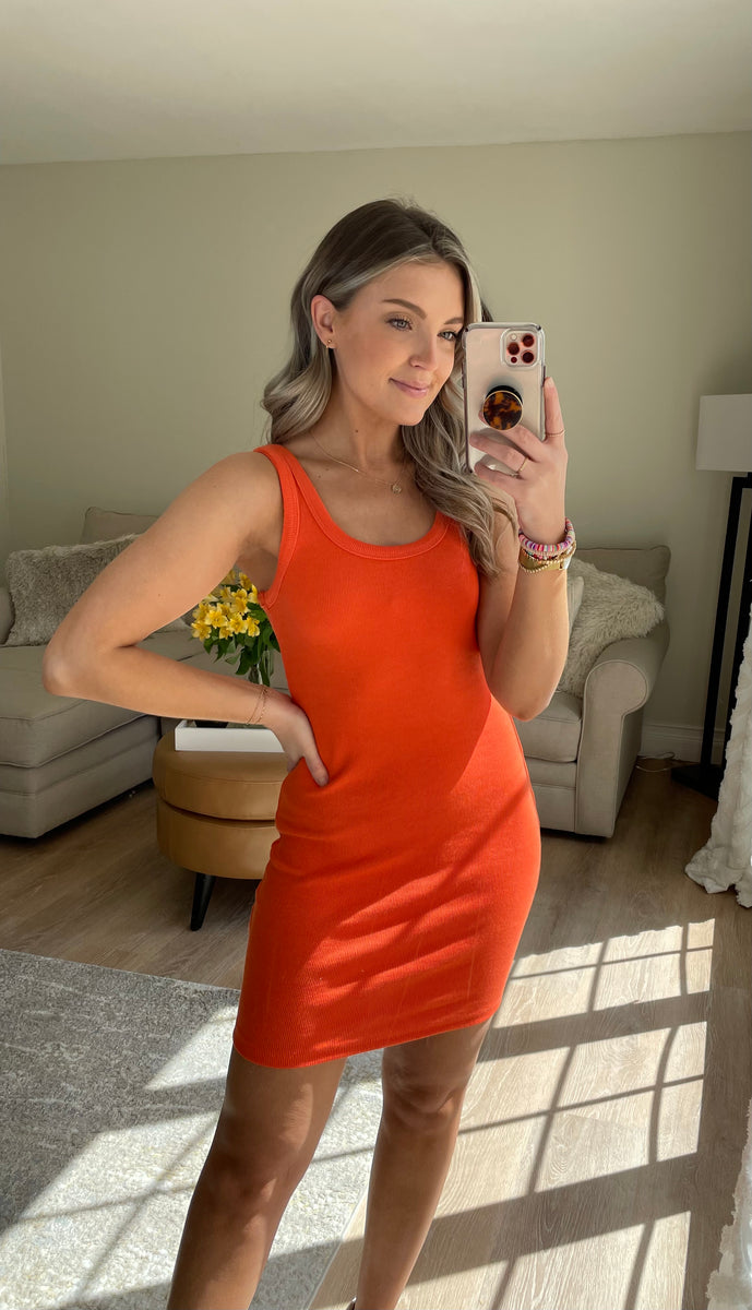 Madeleine Ribbed Mini Dress // Orange – Mabel & Lou Boutique