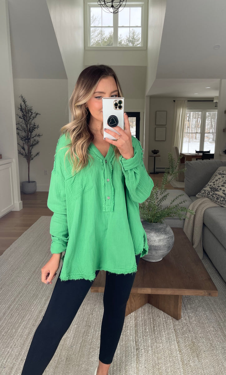 Jules Garment Washed Gauze Top // Kelly Green – Mabel & Lou Boutique