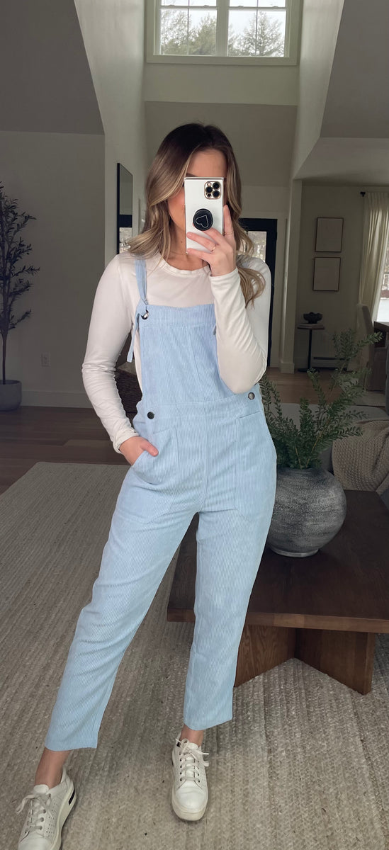 Sunny Days Ahead Corded Overalls // Powder Blue – Mabel & Lou Boutique